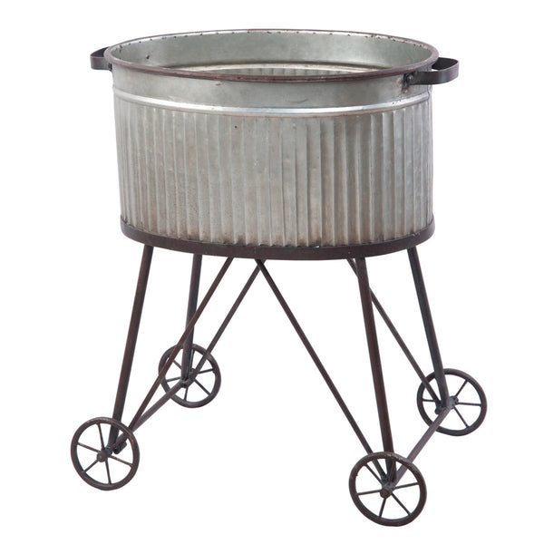 Rustic Farmhouse Galvanized Planter Tub on Rolling Stand – Glory & Grace