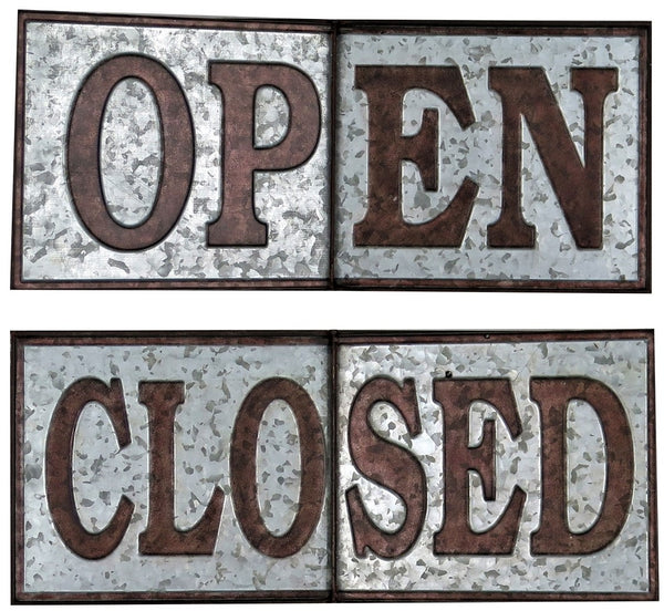 24" Galvanized Metal Flip Over OPEN CLOSED Sign – Glory & Grace